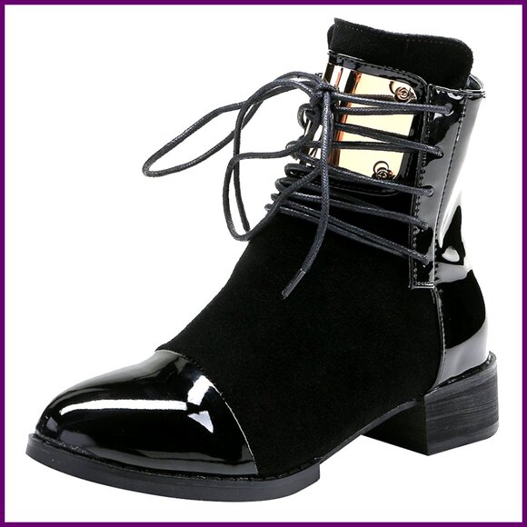 Shoes | Punk Style Chunky Heel Zip Ankle Boots Patent Pu Upper Fluff ...